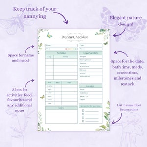 Nanny Checklist Printable PDF | Caregiver Checklist | Nanny Schedule ...