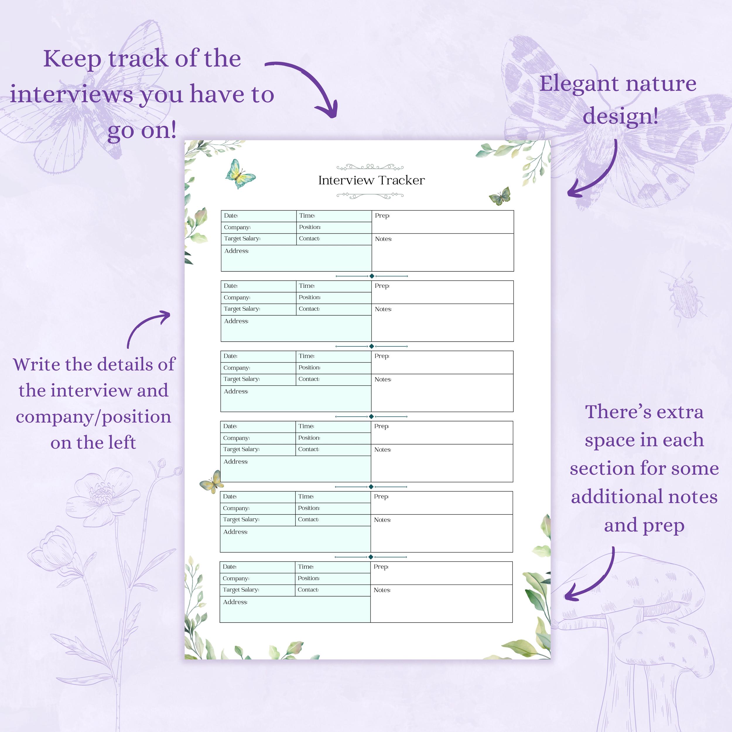 Interview Tracker Printable PDF | Job Application Tracker | Business ...