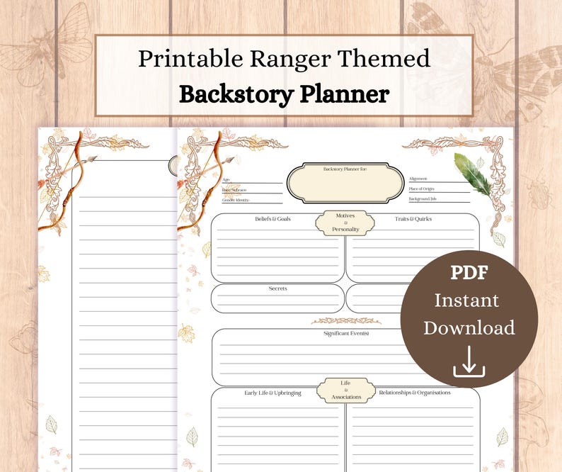 Ranger Character Backstory Printable PDF | Dnd Character Notes | Ranger ...