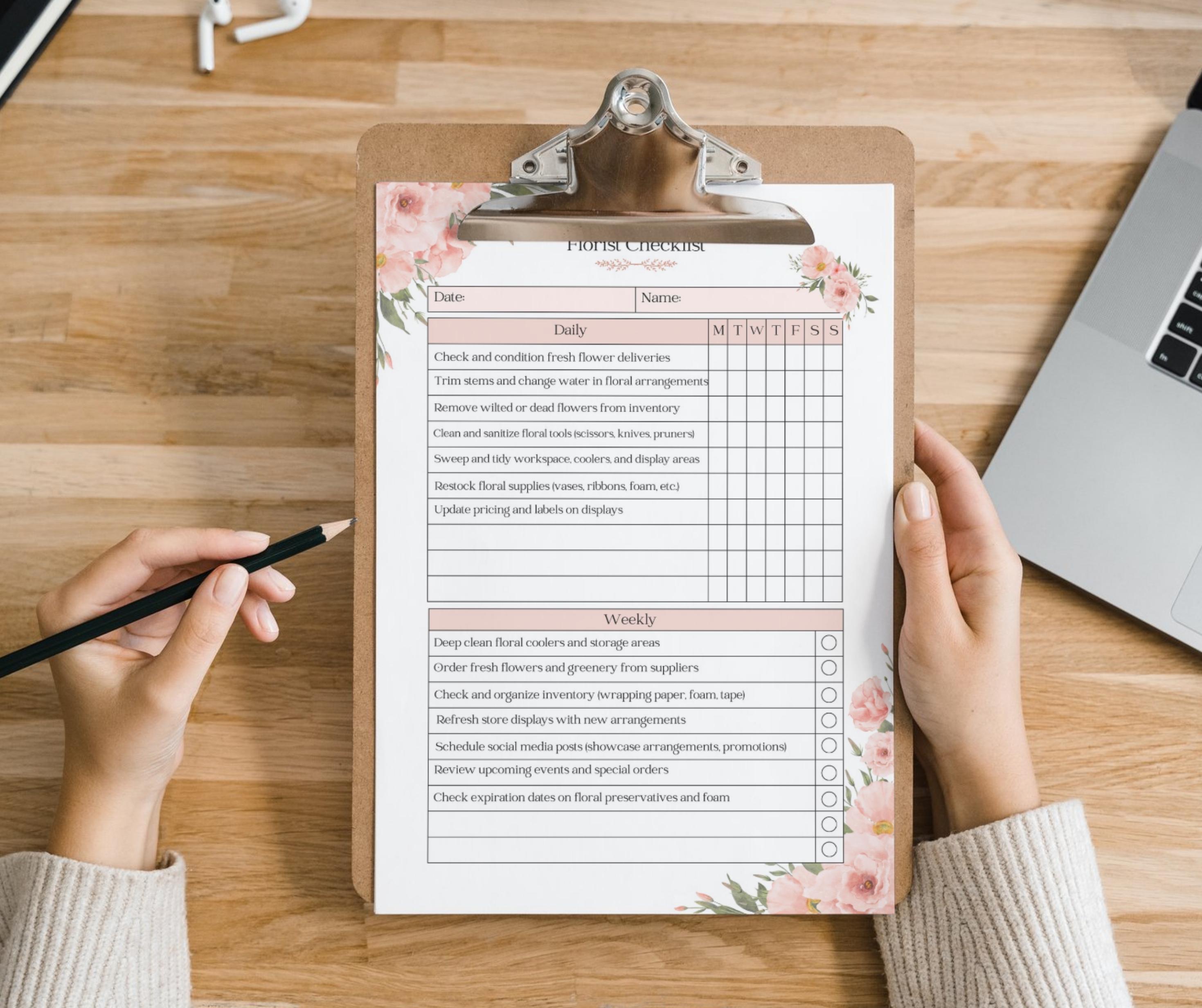 Florist Checklist Printable PDF | Flower Shop Log | Floristry Tracker ...
