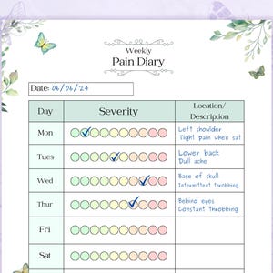 Pain and Symptom Log Bundle Printable PDF | Weekly Chronic Pain Chart ...