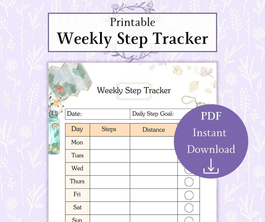 Weekly Step Tracker Printable PDF | Walking Record | Step Diary ...