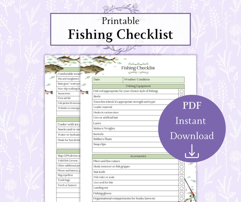 Fishing Checklist Printable PDF | Fishing Packing List | Fishing ...