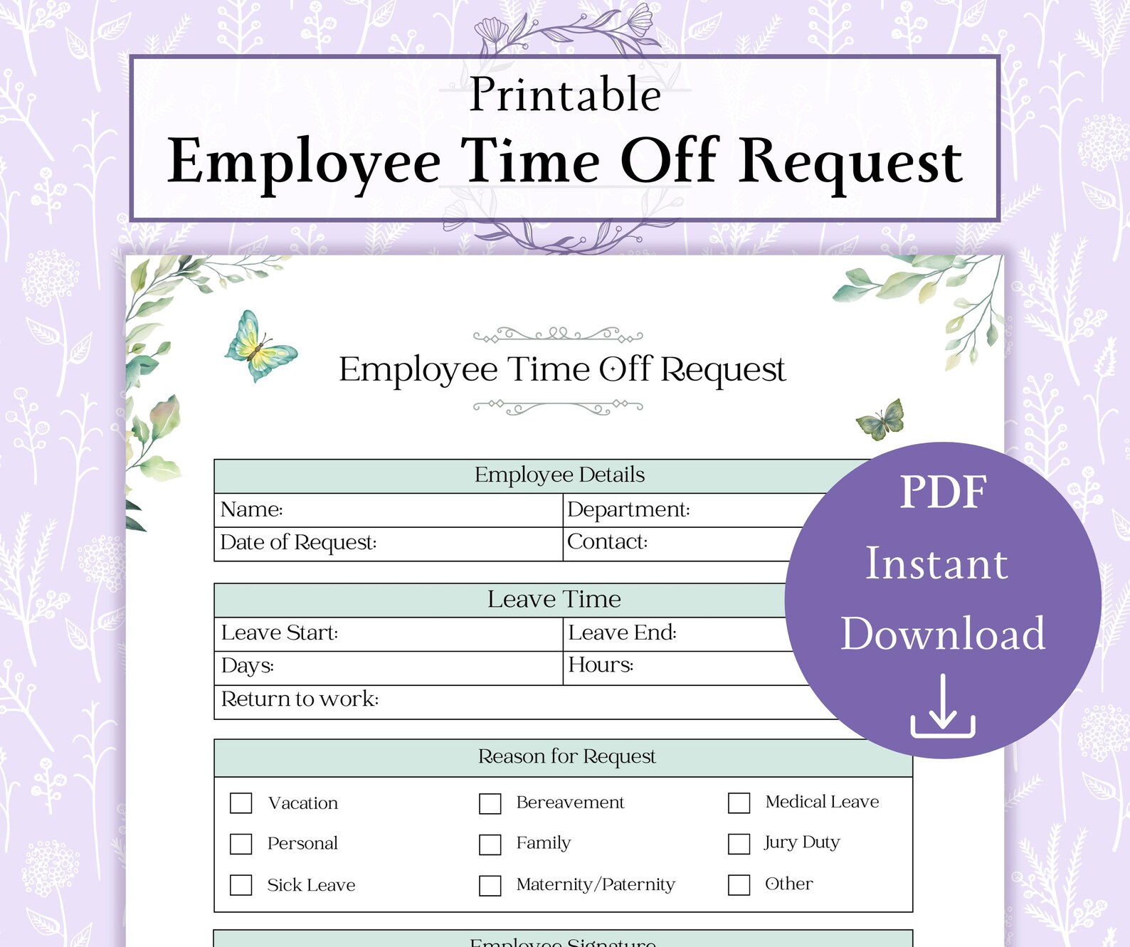 Employee Time off Request Printable PDF | Time off Tracker | Employee ...