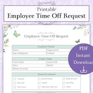 Employee Time off Request Printable PDF | Time off Tracker | Employee ...
