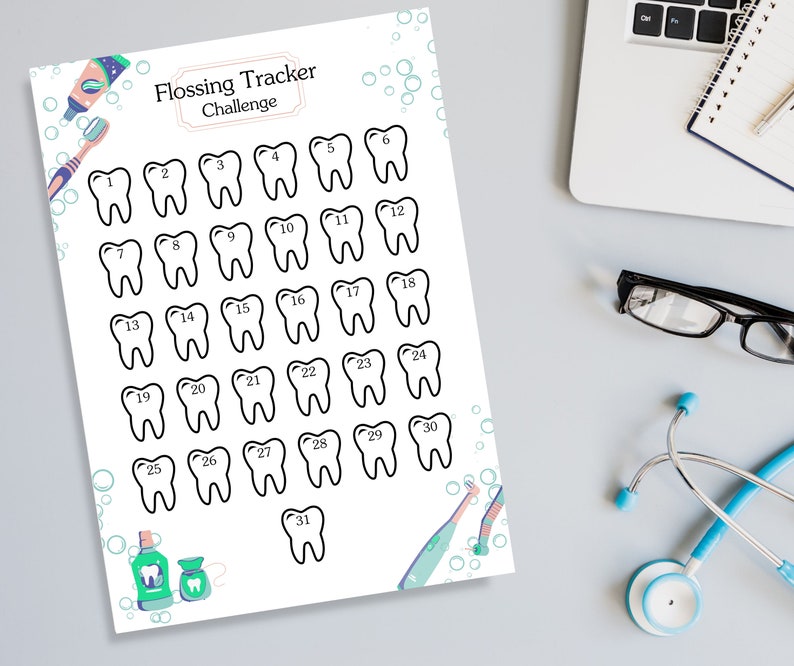 Flossing Tracker Challenge Printable PDF | Dental Floss Log | Dental ...