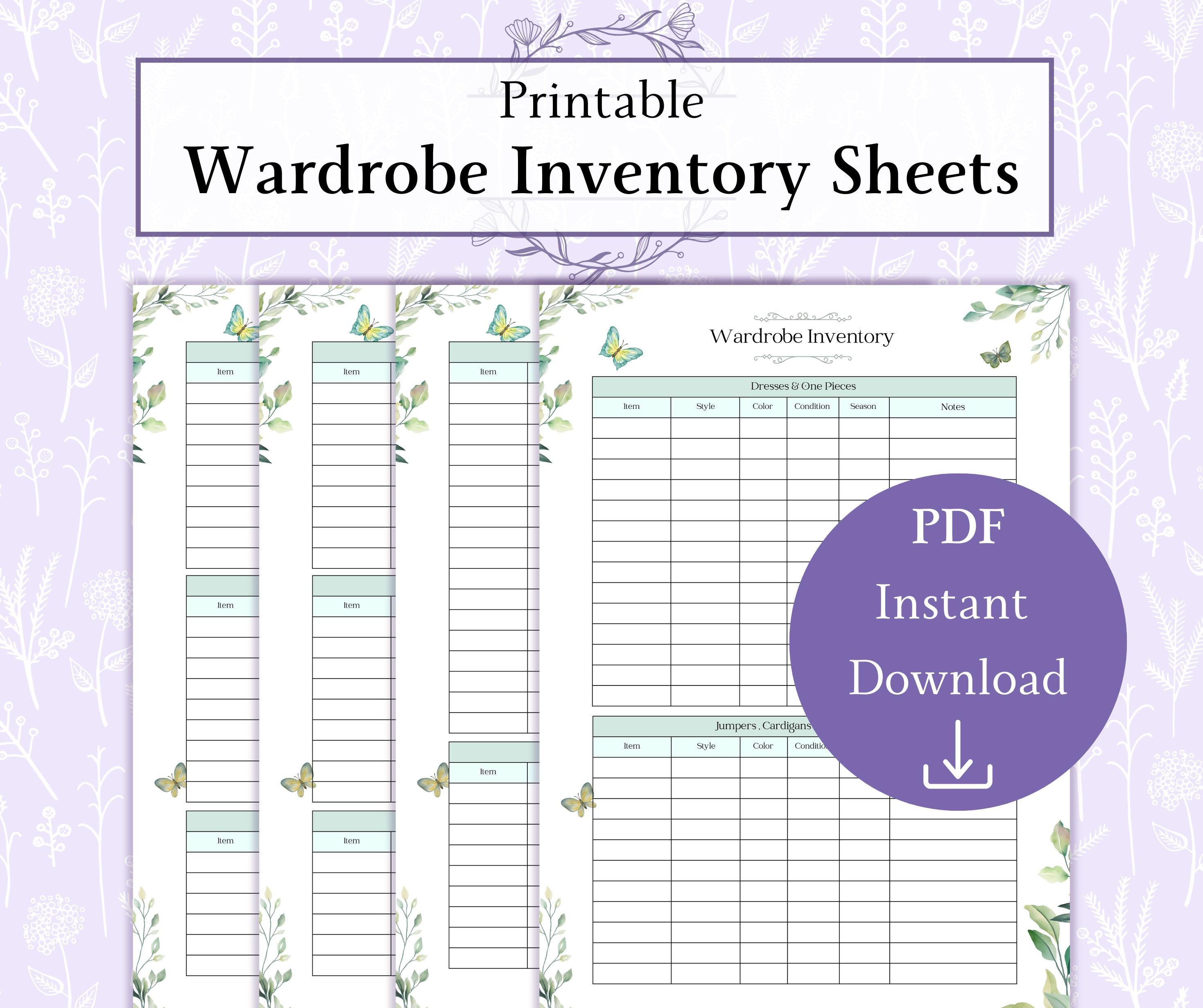 Wardrobe Inventory Printable PDF | House Inventory Tracker | Wardrobe ...