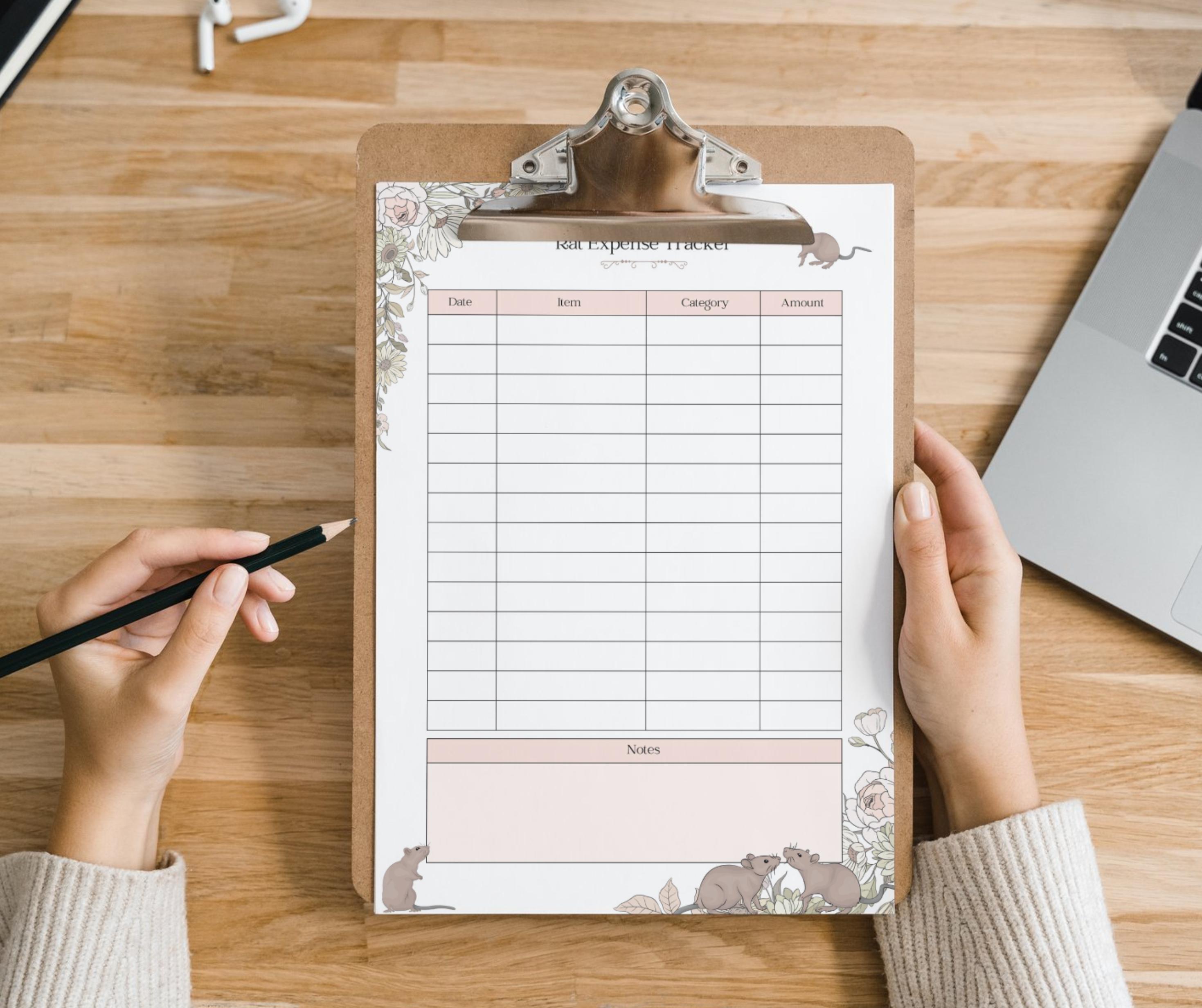 Rat Expense Tracker Printable PDF | Pet Budget Chart | Expense Log ...