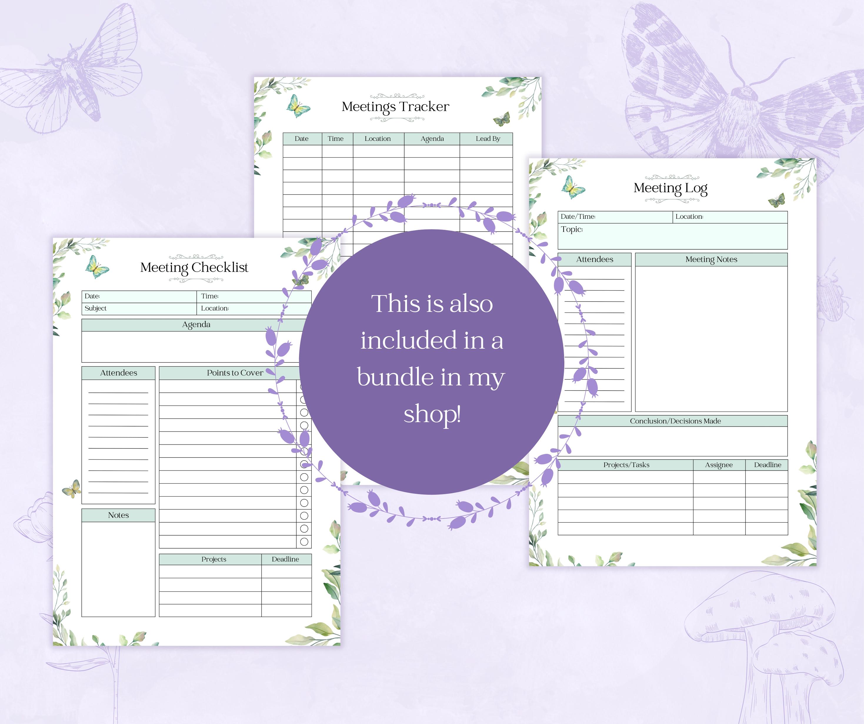 Meeting Checklist Printable PDF | Meeting Log | Meeting Tracker | Team ...