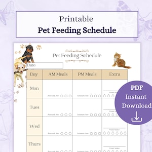 Pet Feeding Schedule Printable PDF | Weekly Pet Feeding Log | Puppy ...