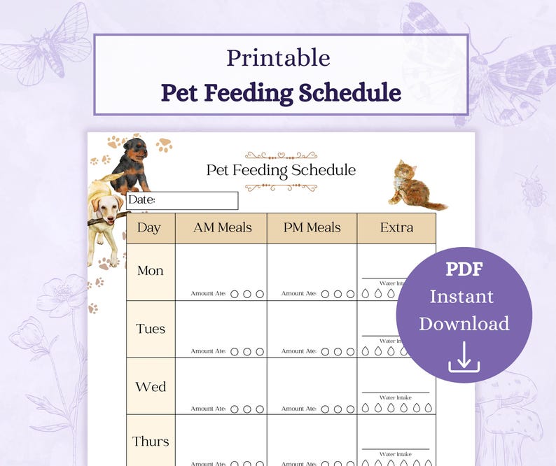 Pet Feeding Schedule Printable PDF | Weekly Pet Feeding Log | Puppy ...