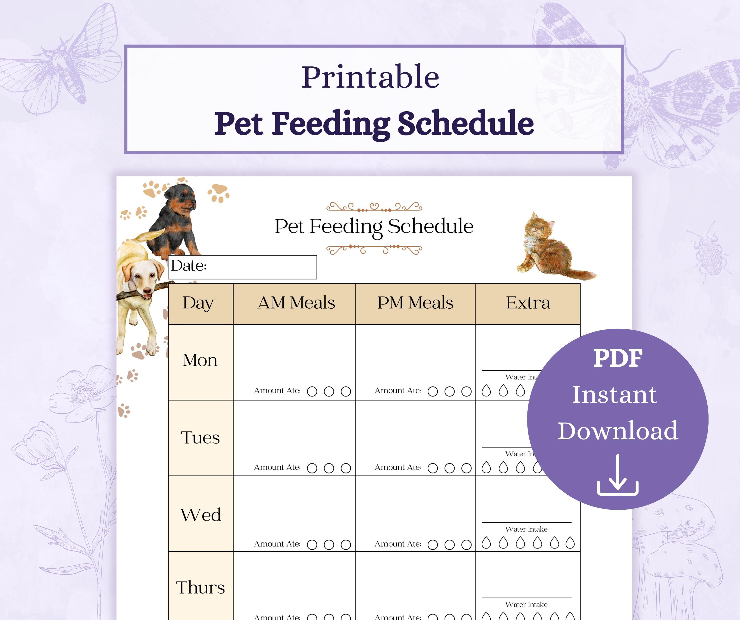 Pet Feeding Schedule Printable PDF | Weekly Pet Feeding Log | Puppy ...