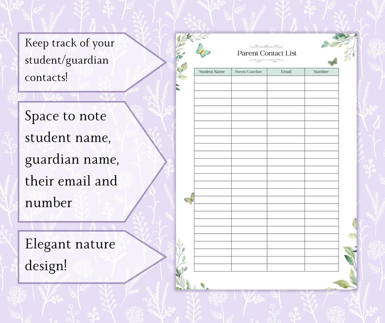 Parent Contact List Printable PDF | Parent Contact Log | Teacher ...