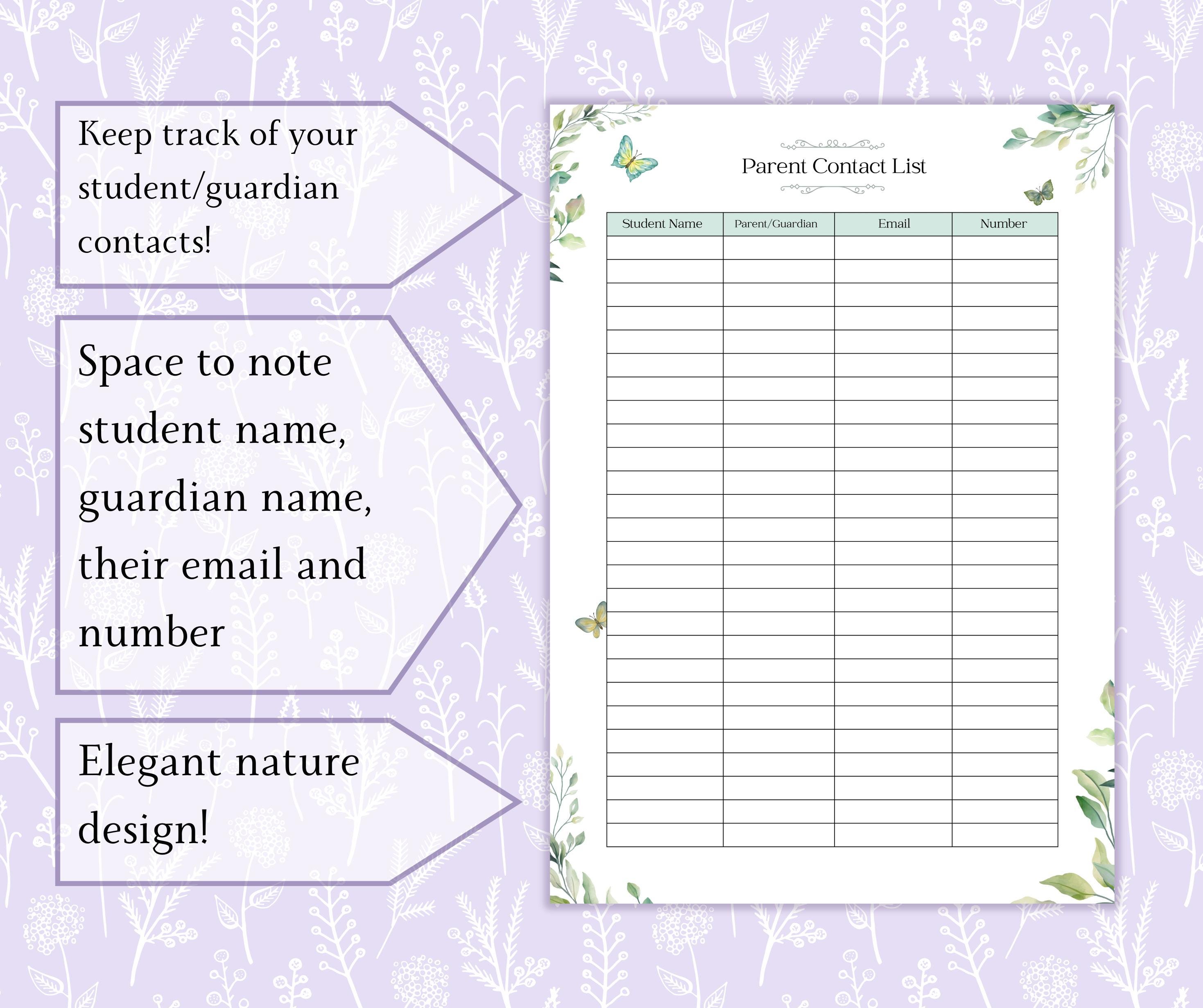 Parent Contact List Printable PDF | Parent Contact Log | Teacher ...