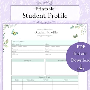Student Profile Printable PDF Student Info Sheet Student Contact Log ...