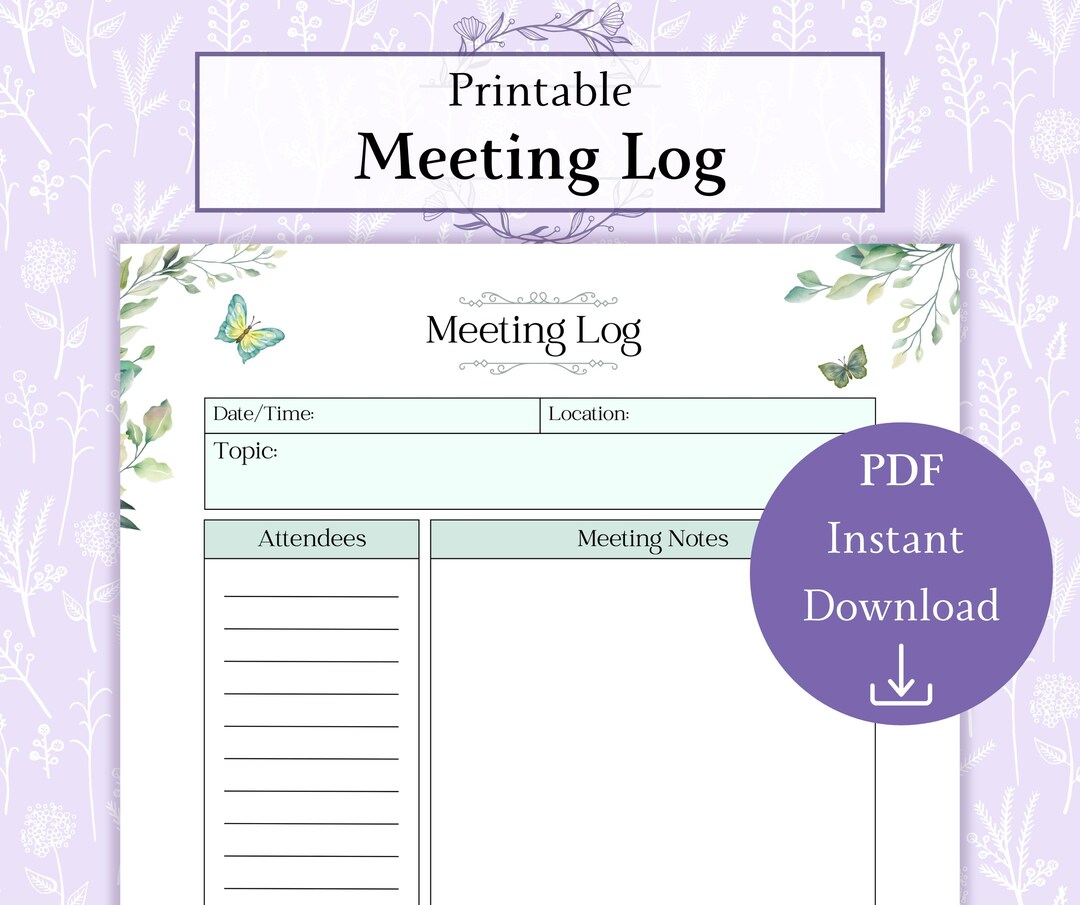 Meeting Log Printable PDF | Communication Log | Conversation Log ...