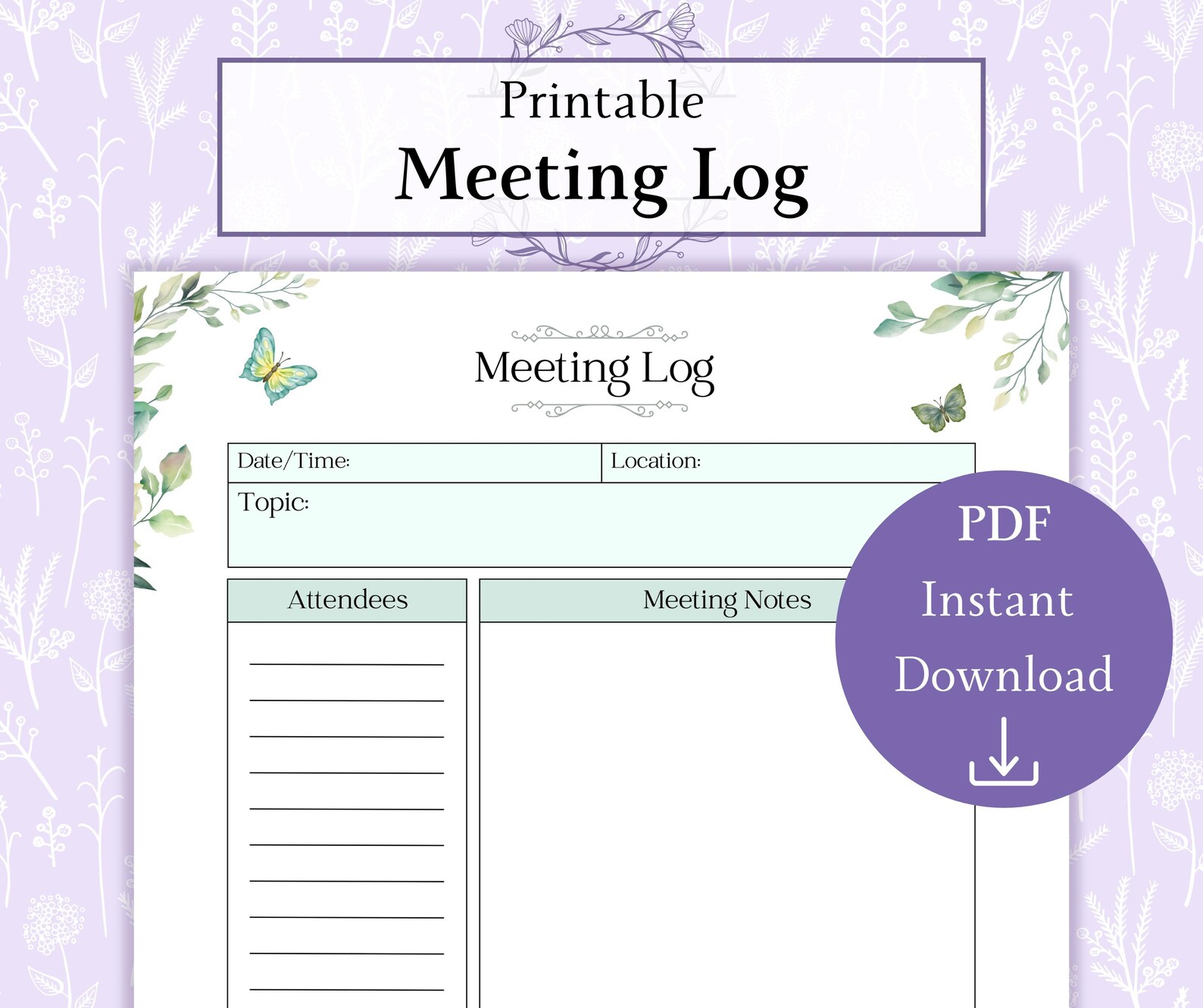 Meeting Log Printable PDF | Communication Log | Conversation Log ...