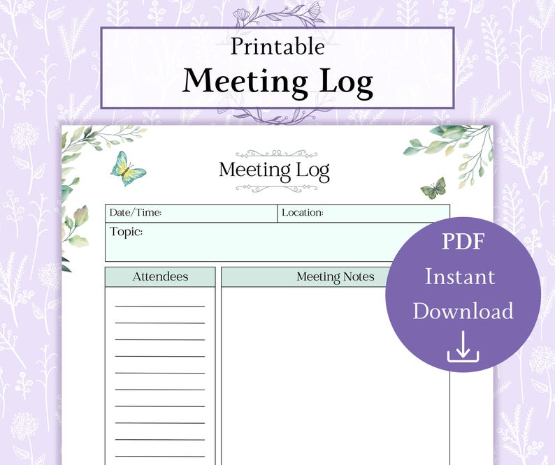Meeting Log Printable PDF | Communication Log | Conversation Log ...
