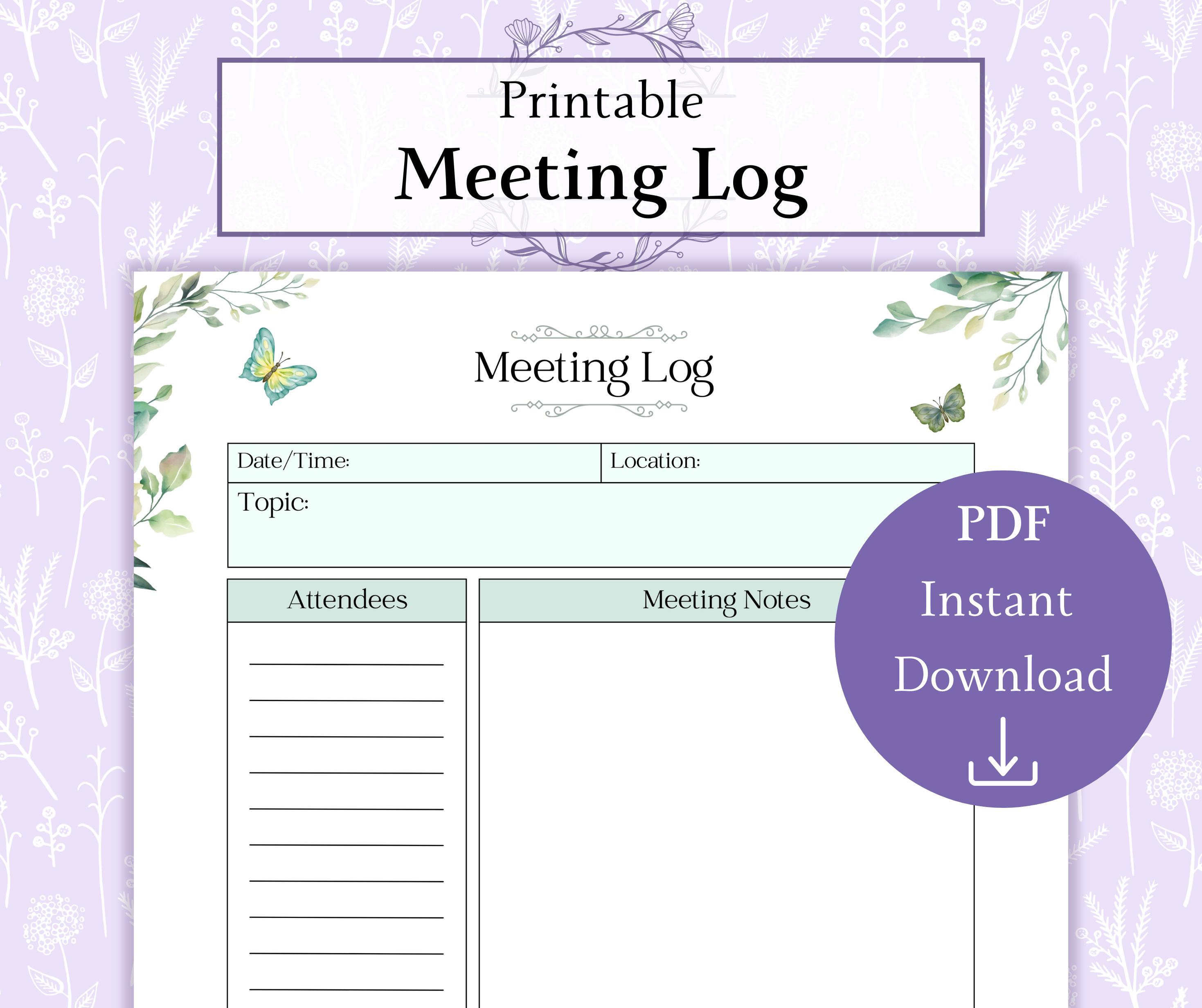 Meeting Log Printable PDF | Communication Log | Conversation Log ...