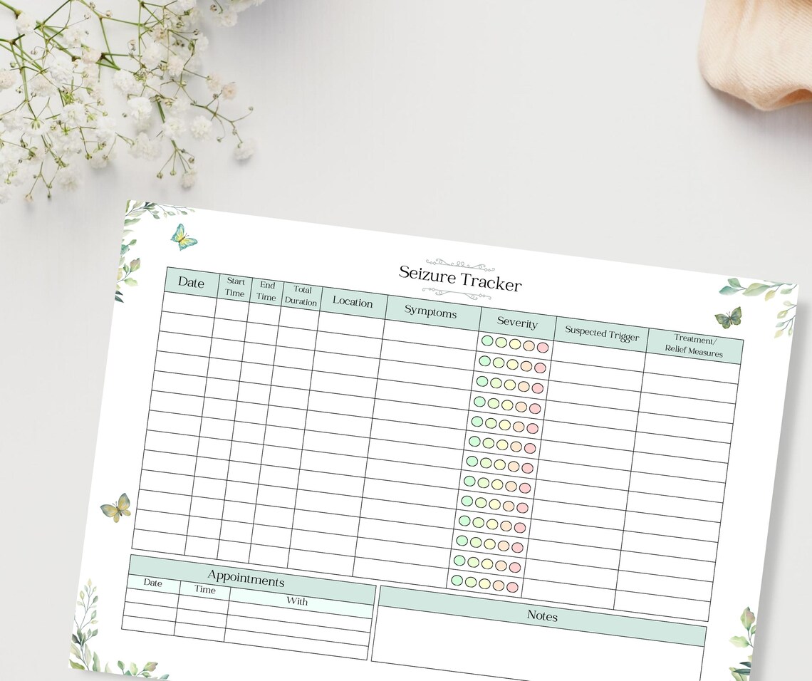 Seizure Tracker Printable PDF | Epilepsy Log | Seizure Log | Medical ...