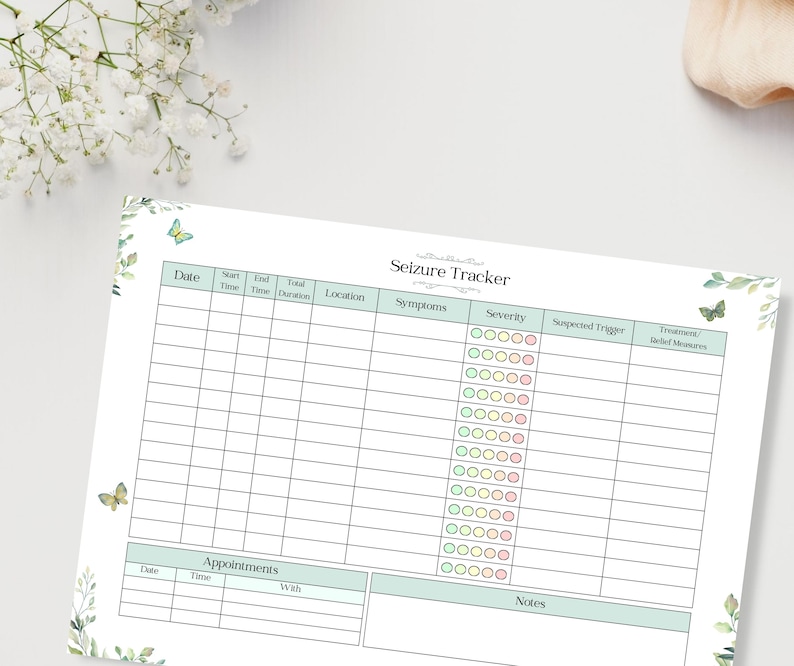 Seizure Tracker Printable PDF | Epilepsy Log | Seizure Log | Medical ...