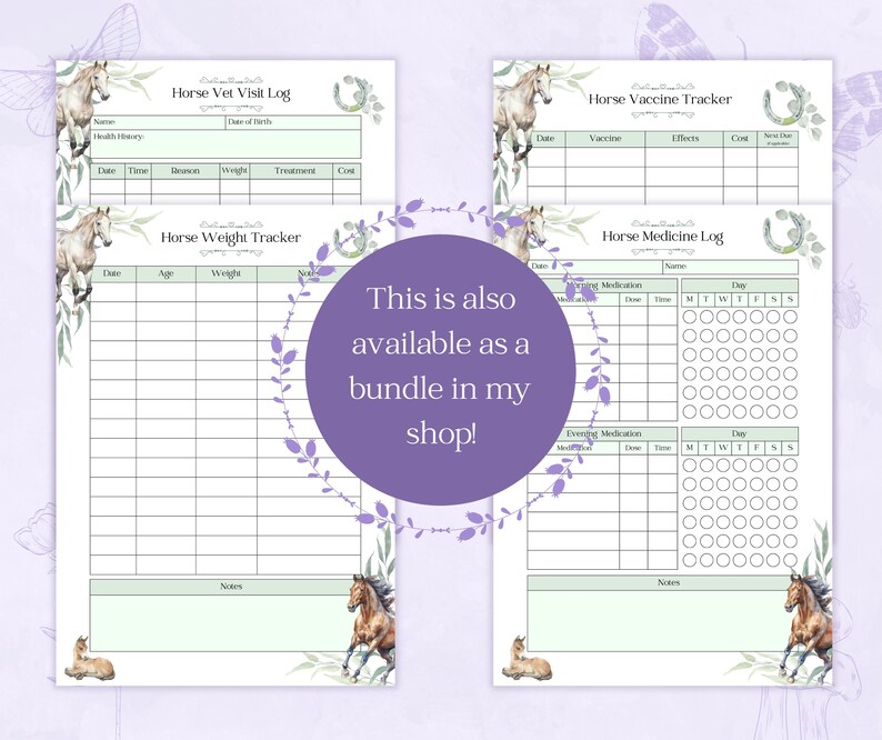 Horse Vet Visit Log Printable PDF | Vet Appointment Log | Horse ...