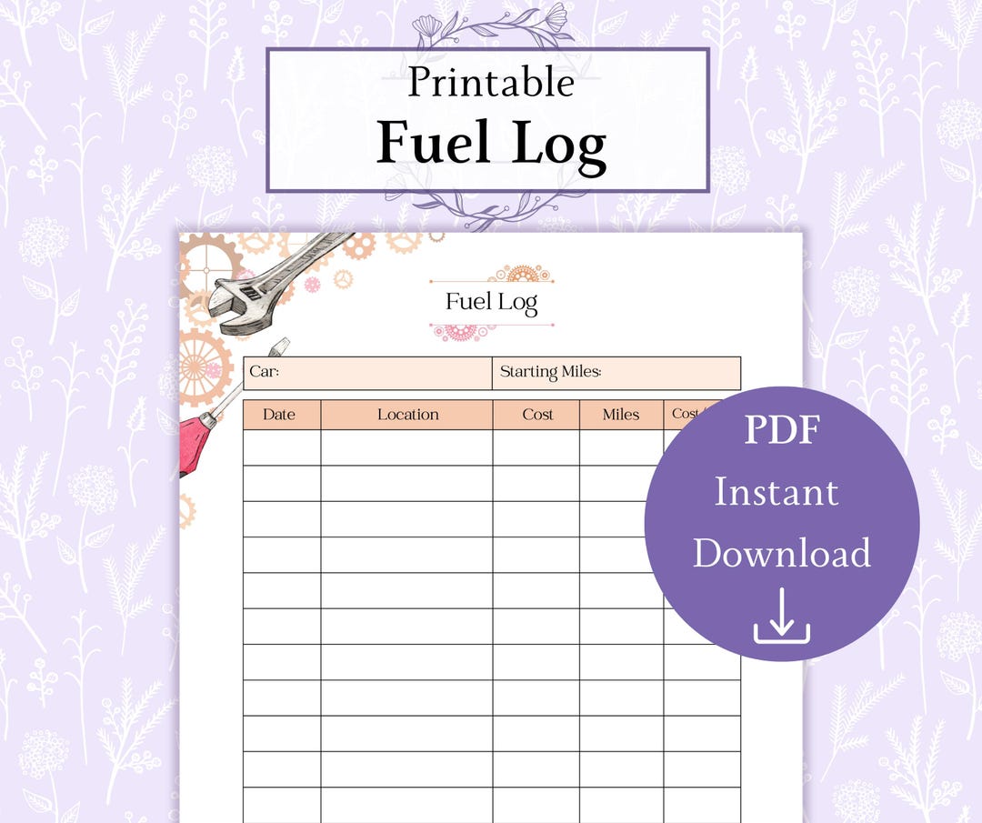 Fuel Log Printable PDF | Vehicle Expenses | Car Expenses Log | Fuel ...