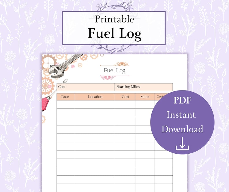 Fuel Log Printable PDF | Vehicle Expenses | Car Expenses Log | Fuel ...
