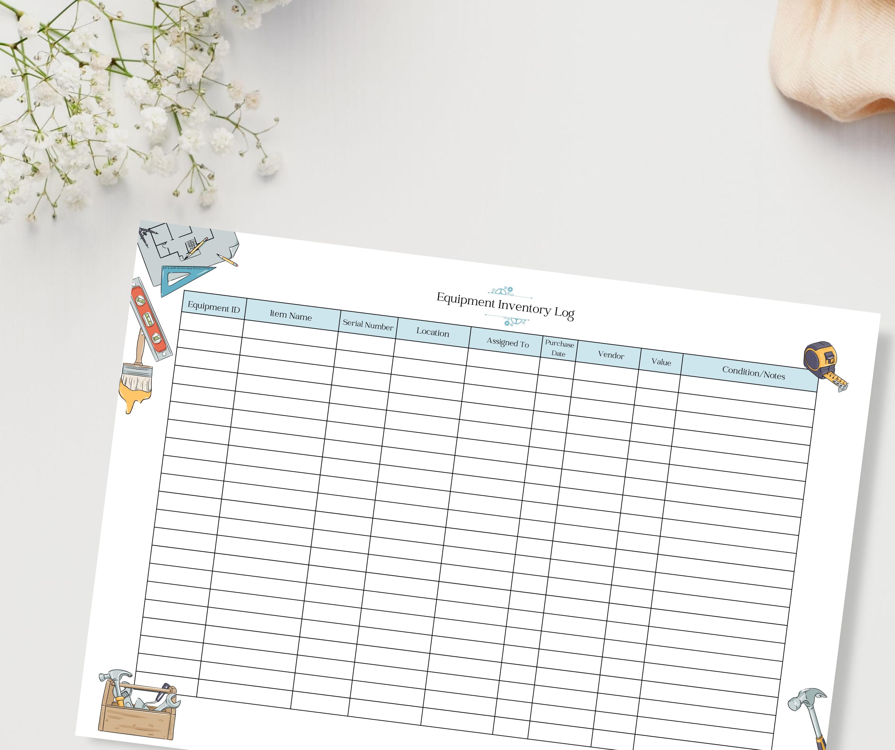 Equipment Inventory Log Printable PDF | Warehouse Management ...