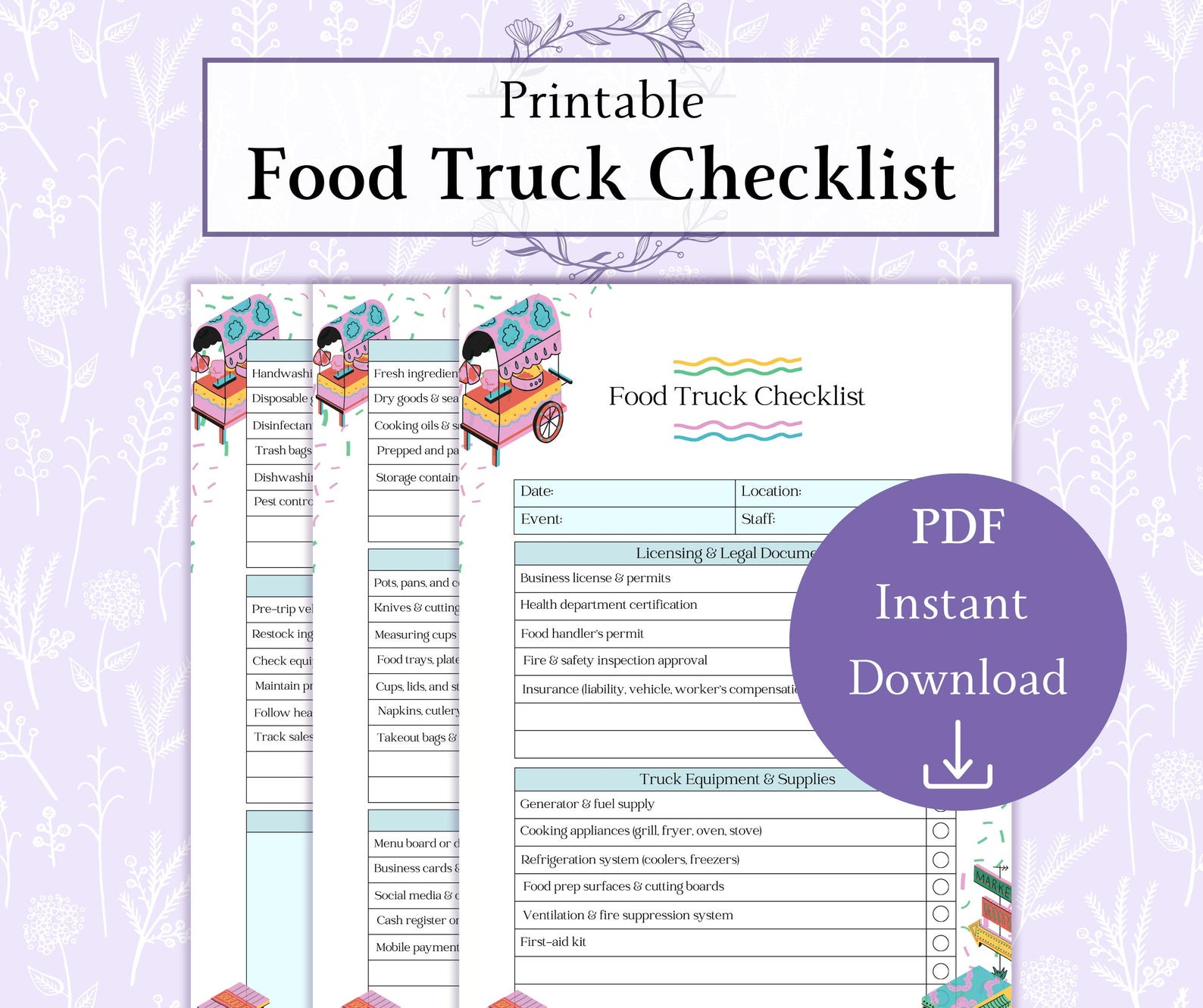 Food Truck Checklist Printable PDF | Food Truck Business Forms ...