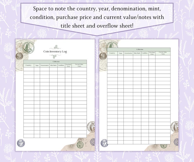 Coin Inventory Logbook Bundle Printable PDF, Coin Collection Log, Coin ...