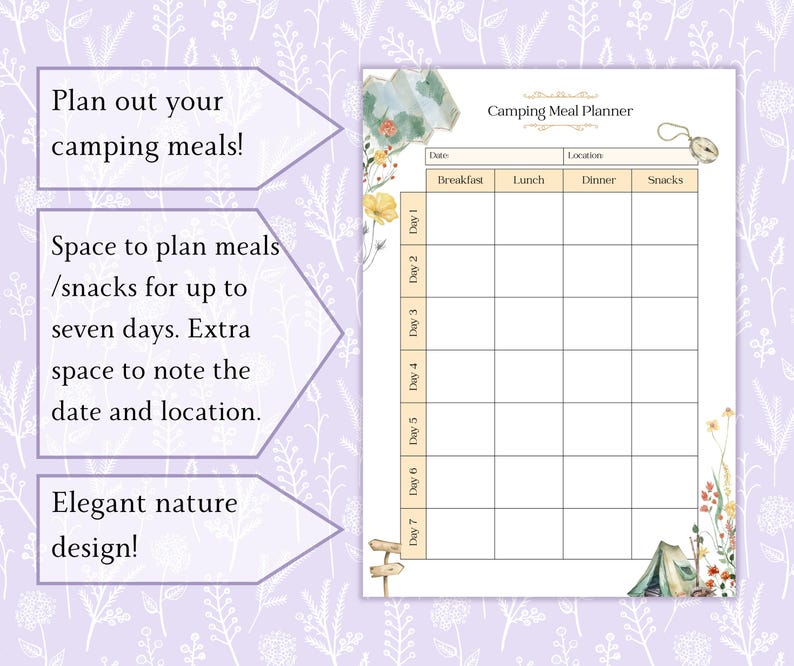Camping Meal Planner Printable PDF | Meal Prep | Camping Meal Plan ...