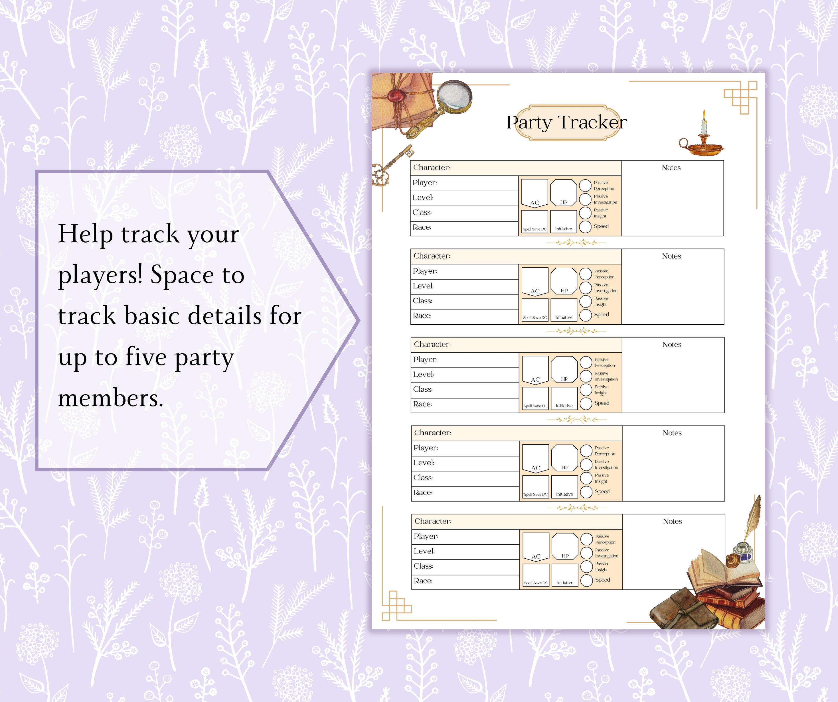 Dnd Party Tracker Printable PDF | Encounter Tracker | Dnd Accessories ...