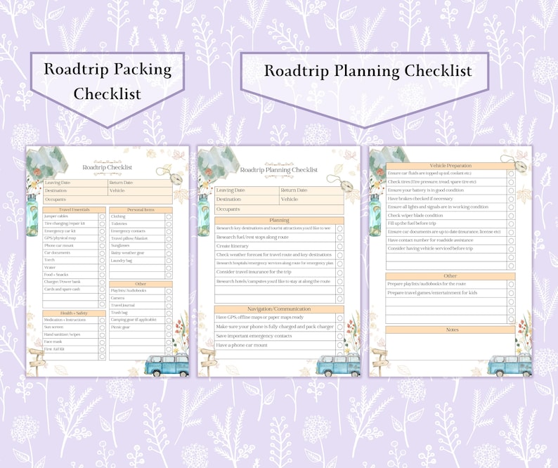 Roadtrip Checklist Bundle Printable PDF | Roadtrip Planner | Road Trip ...