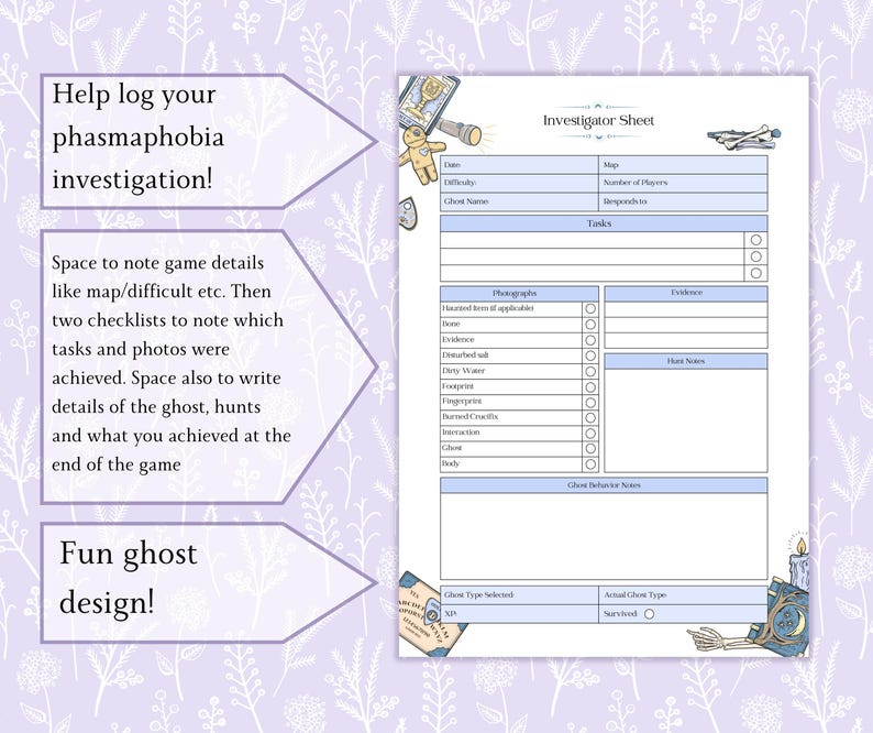 Phasmophobia Investigator Bundle Printable PDF | Ghost Type Cheat Sheet ...