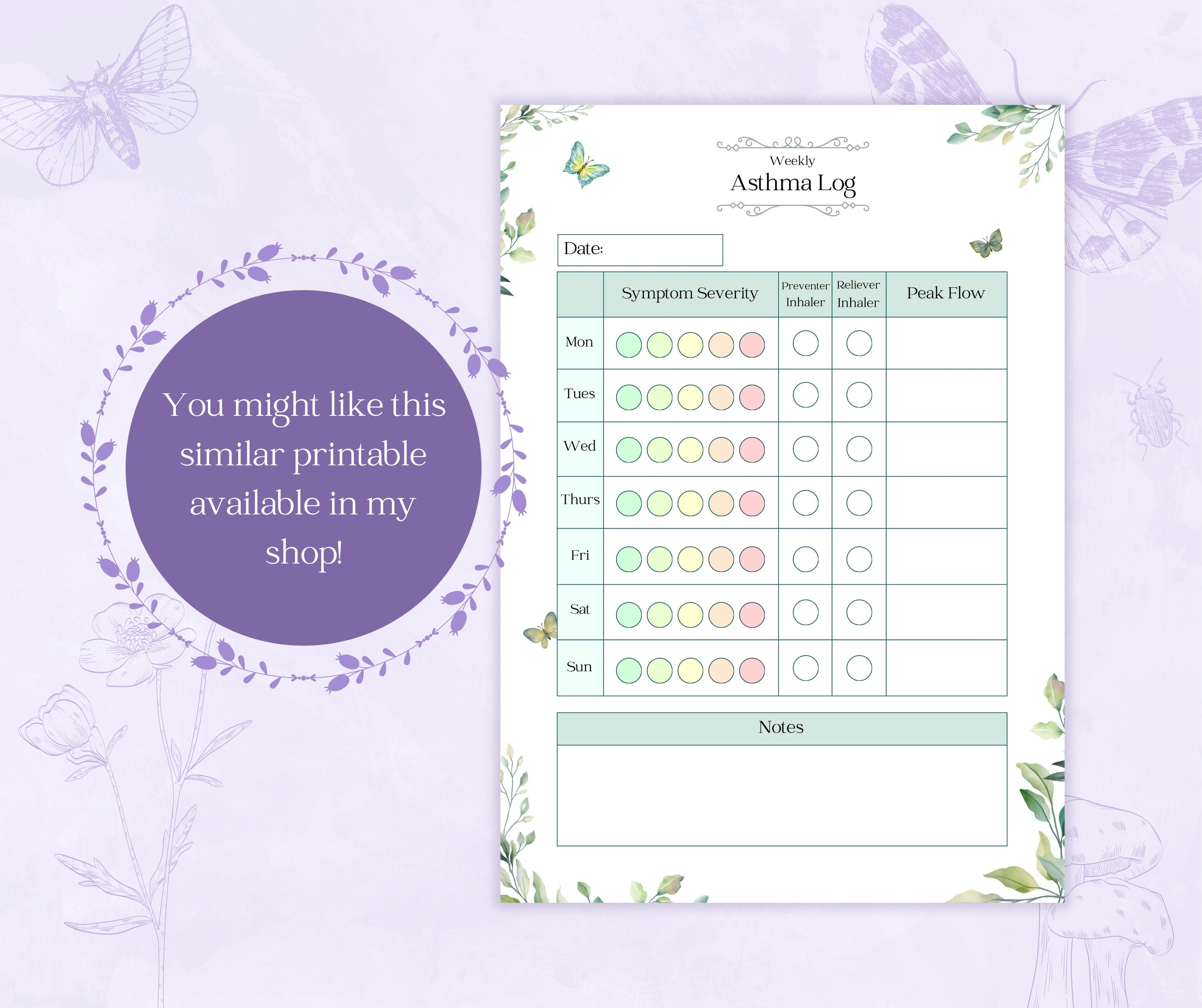 Peak Flow Log Printable PDF Peak Flow Chart Asthma Tracker Medical ...