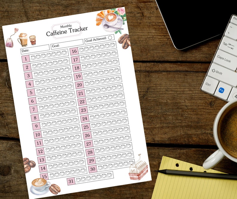 Monthly Caffeine Tracker Printable PDF | Wellness Planner | Caffeine ...