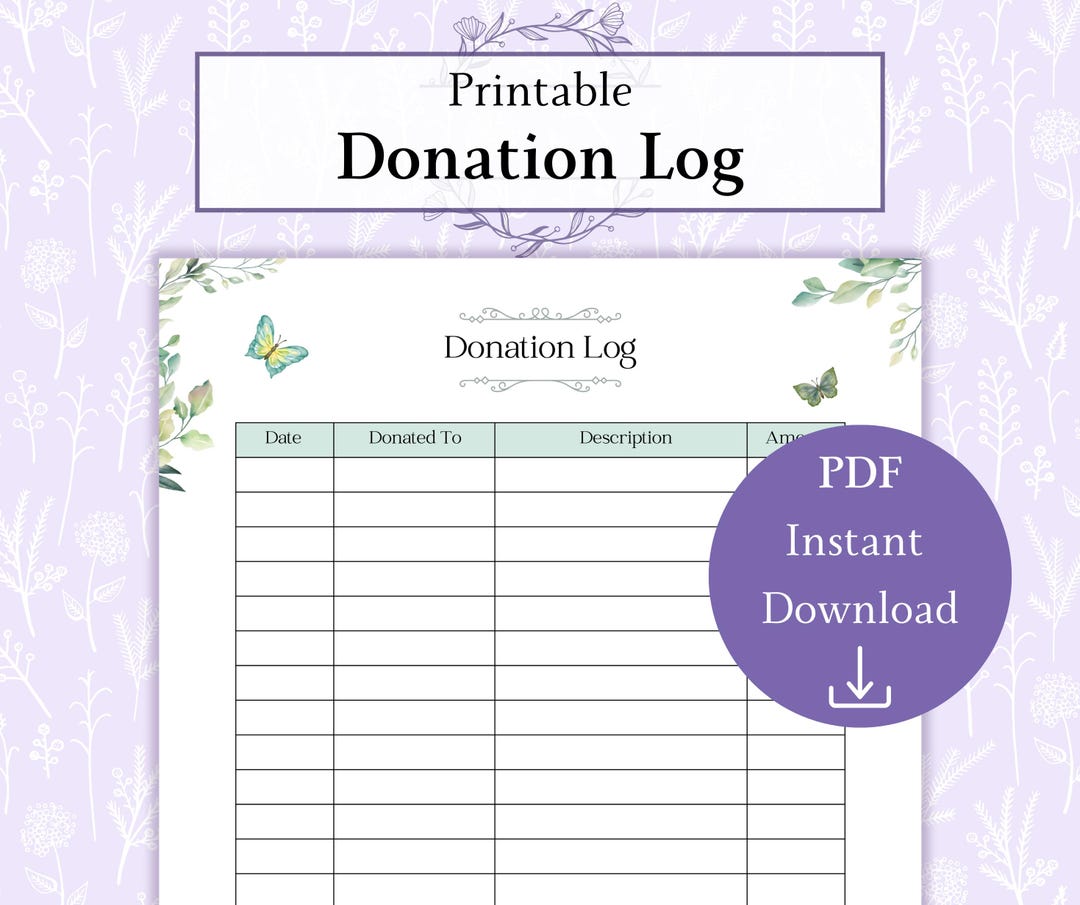 Donation Log Printable PDF | Sponsors Tracker | Donation Chart ...