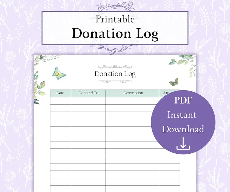 Donation Log Printable PDF | Sponsors Tracker | Donation Chart ...