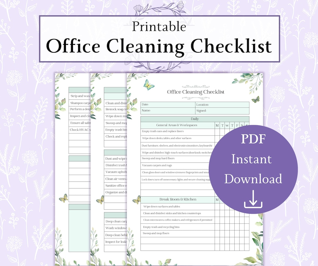 Office Cleaning Checklist Printable PDF | Cleaning Management Office ...