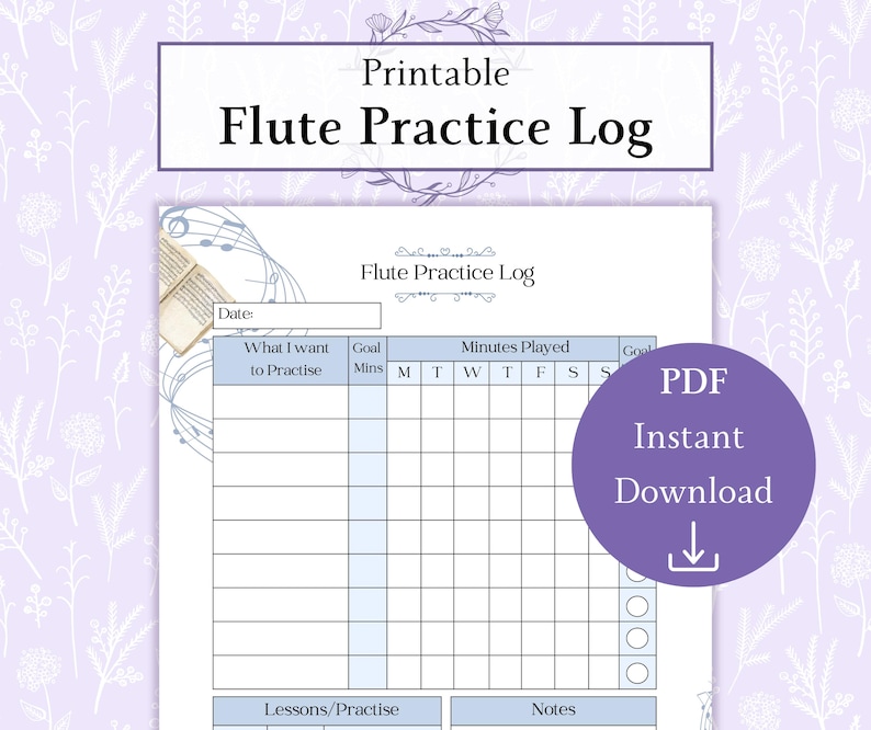 Flute Practice Chart Printable PDF | Weekly Practice Log | Flute Lesson Plan Book Sheet | Flute ...