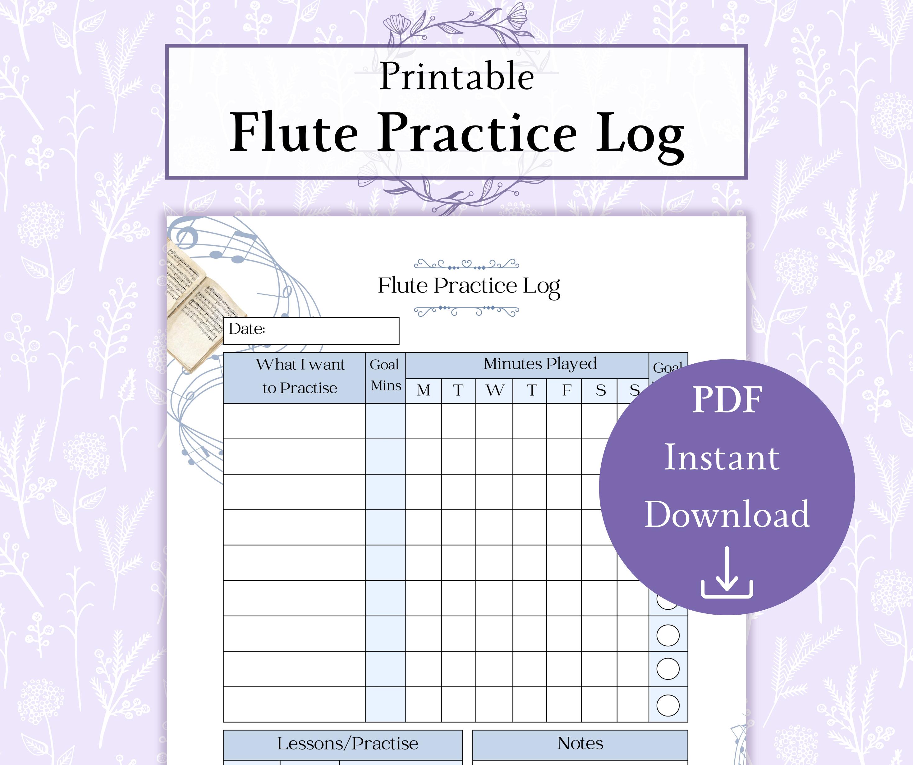 Flute Practice Chart Printable PDF | Weekly Practice Log | Flute Lesson ...