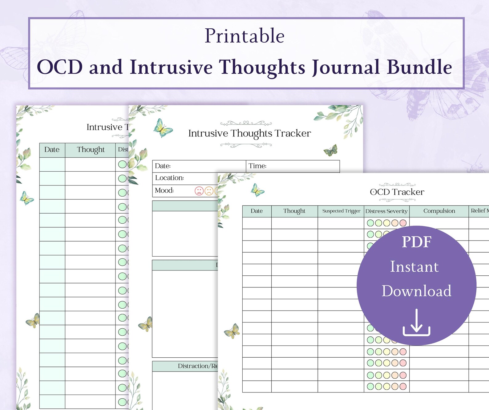 OCD and Intrusive Thoughts Journal Bundle Printable PDF | OCD Tracker ...