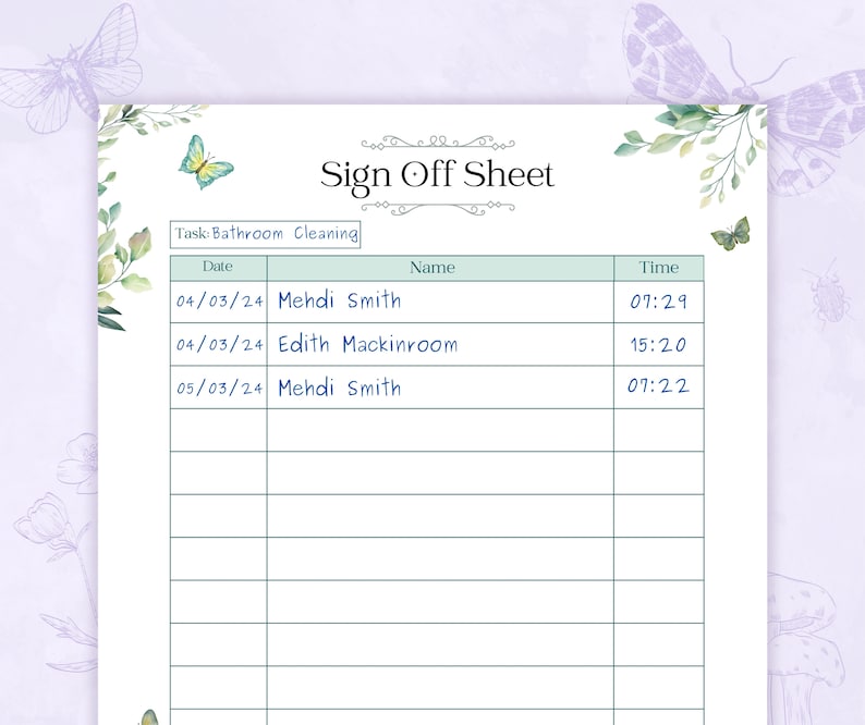Sign off Sheet Printable PDF | Cleaning Schedule | Cleaning Diary ...