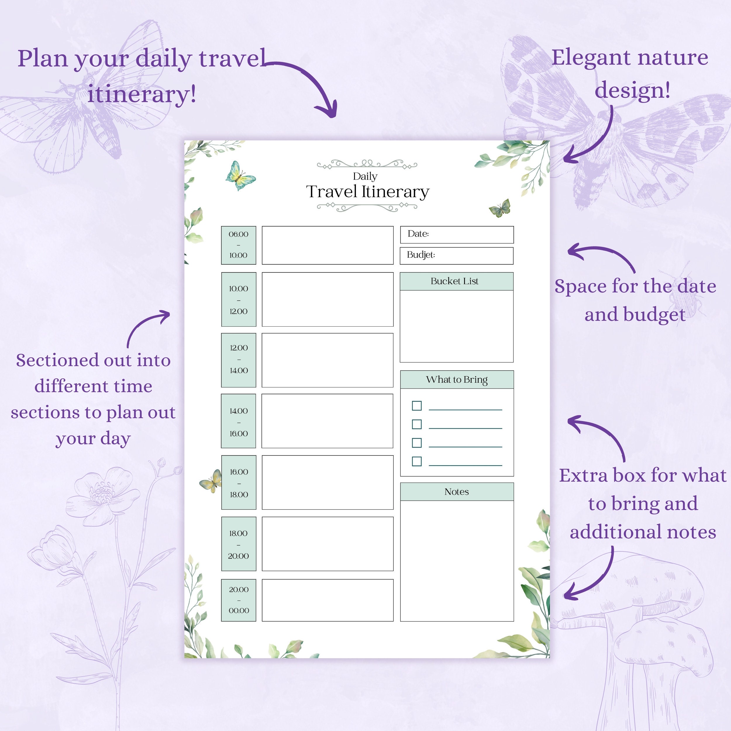 Daily Travel Itinerary Printable PDF Travel Planner Printable Daily ...