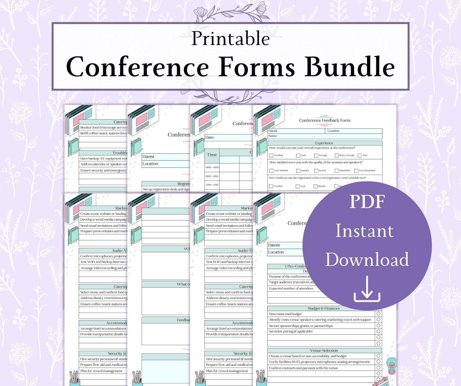 Conference Forms Bundle Printable PDF | Conference Checklist | Follow ...