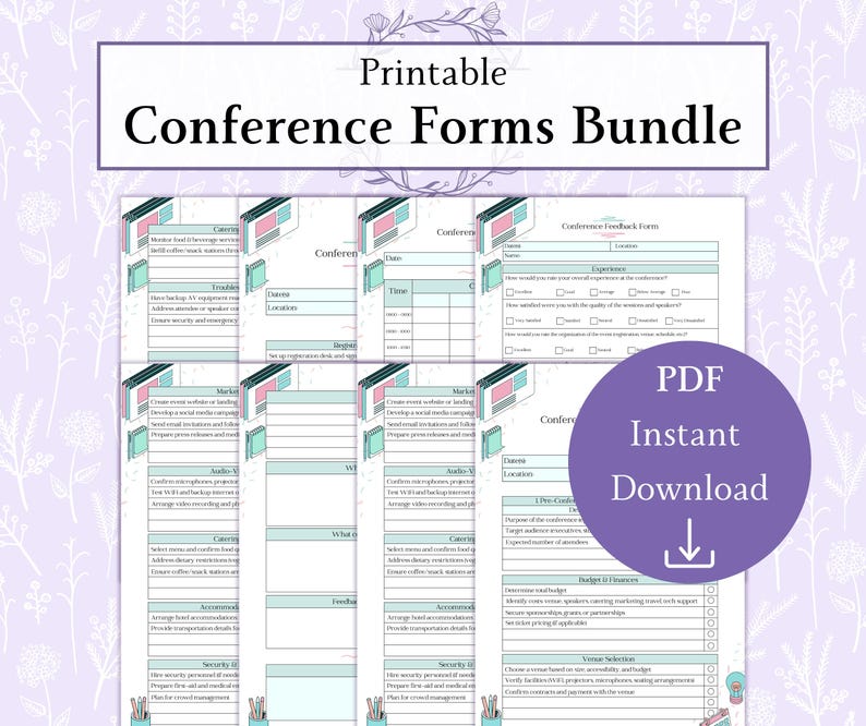 Conference Forms Bundle Printable PDF | Conference Checklist | Follow ...