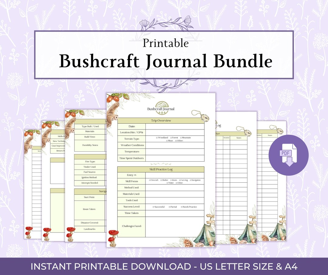 Bushcraft Journal Printable PDF, Survival Skills Log & Wilderness ...