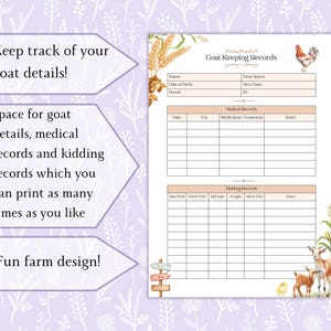 Goat Keeping Records Sheet Printable PDF | Goat Log Book | Goat Journal ...