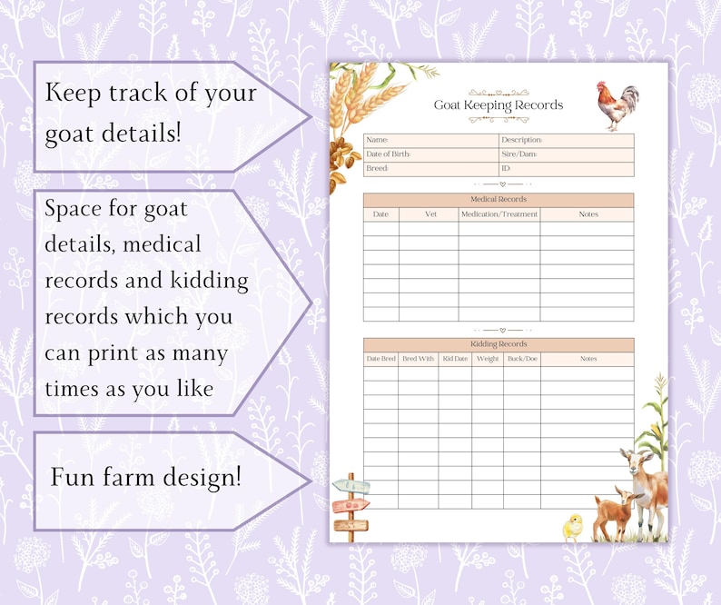 Goat Keeping Records Sheet Printable PDF | Goat Log Book | Goat Journal ...